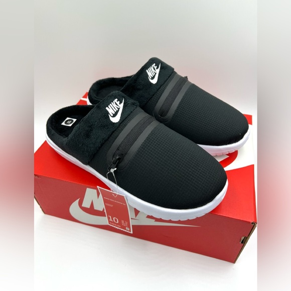 Nike | Shoes | Nike Burrow Womens Slide Slippers Black Front Zipper ...